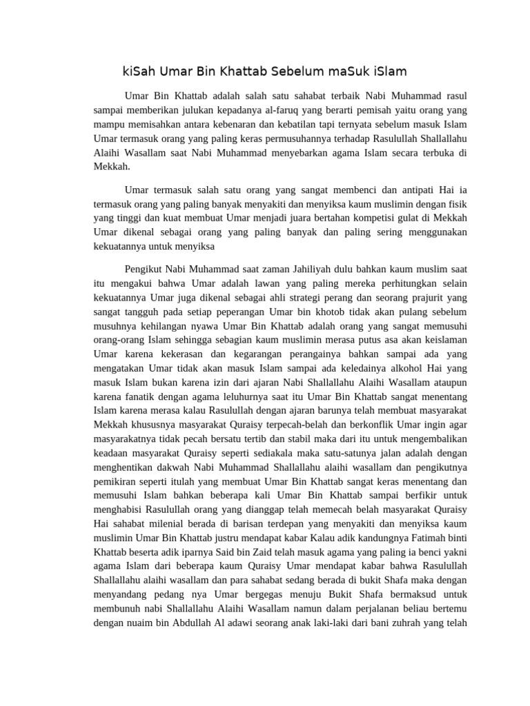 Kisah Umar Bin Khattab Sebelum Masuk Islam | PDF