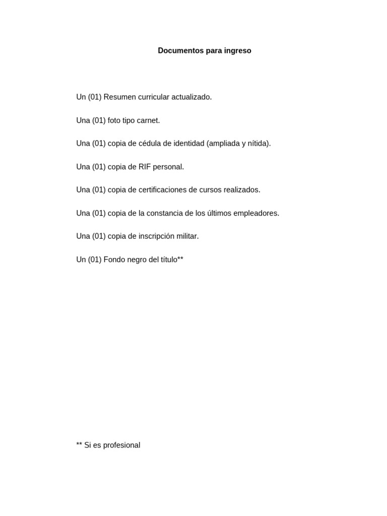 Documentos Para Ingreso | PDF