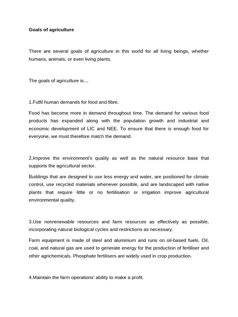 Goals of Agriculture | PDF | Agriculture | Sustainability