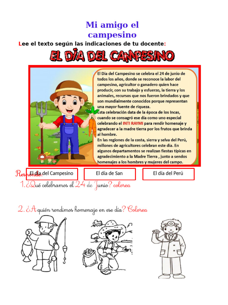 FICHA TERCERA SEMANA DE JUNIO - PLAN LECTOR - 2024 - 1ro | PDF