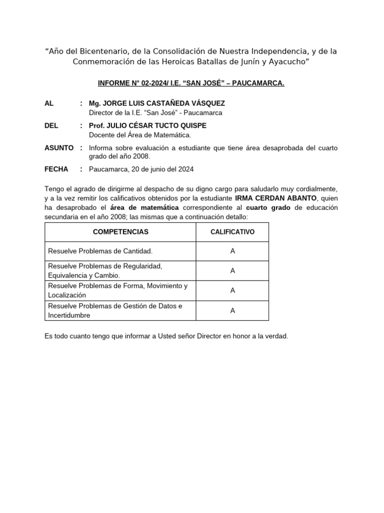 Informe Subsanacion 2024 | PDF