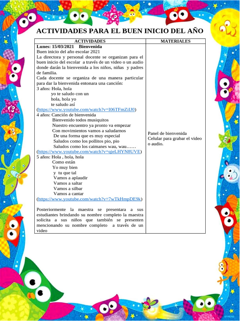 Actividades para El Incio Del Año | PDF