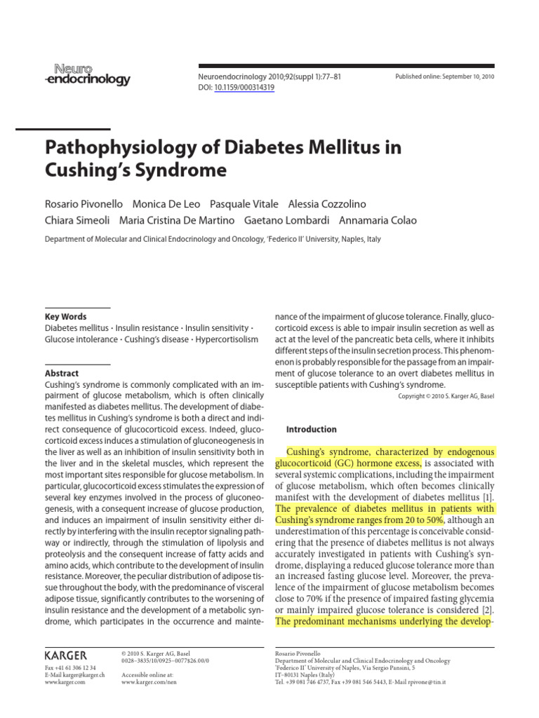 Pathophysiology of DM in Cushing's Syndrome | PDF