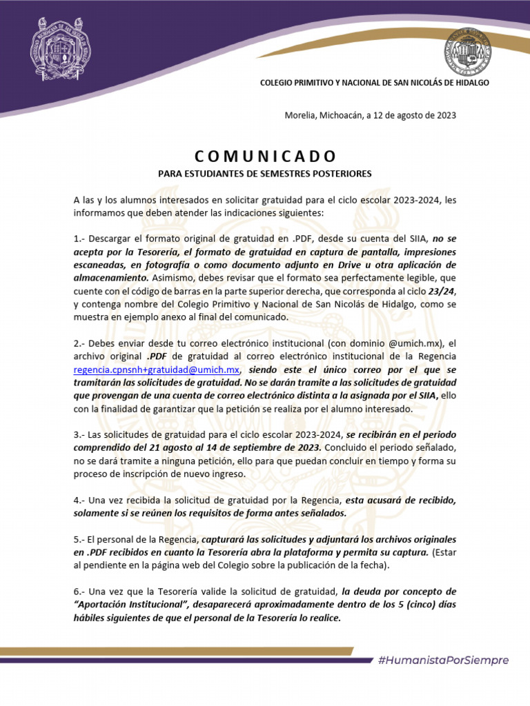 COMUNICADO-SEMESTRESMAYORES2023 | PDF
