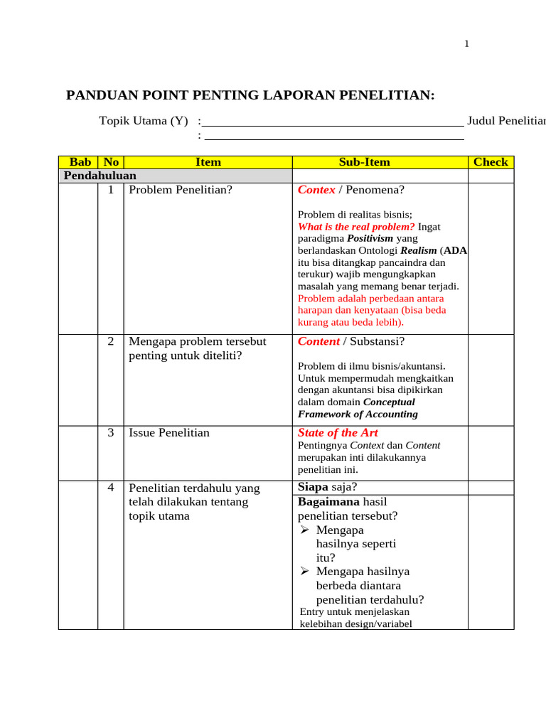 Panduan Point Penting Laporan Penelitian:: Bab No Item Sub-Item Check ...