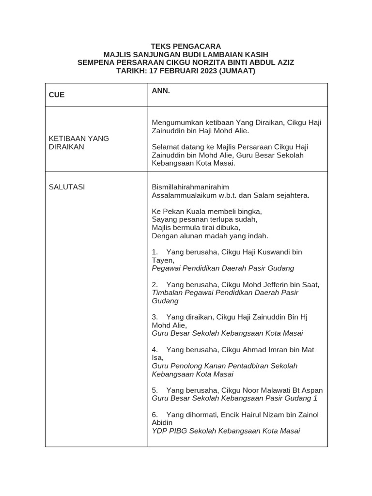 Teks Pengacara Majlis Persaraan | PDF