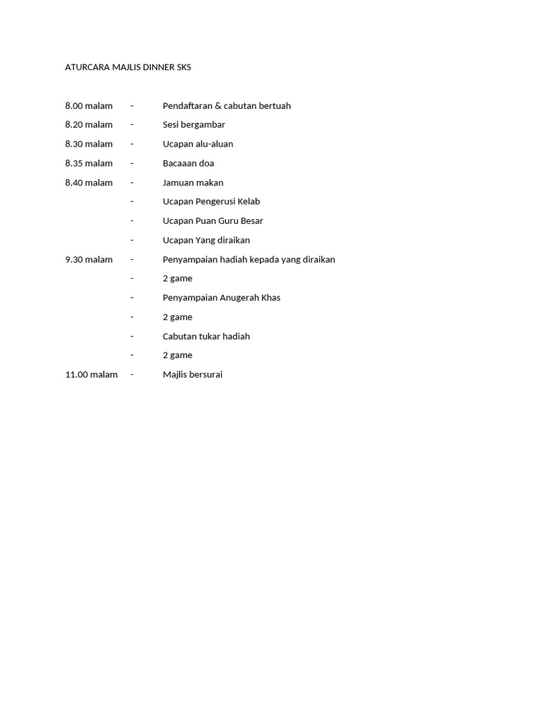 Aturcara Majlis Dinner Sks 2022 | PDF