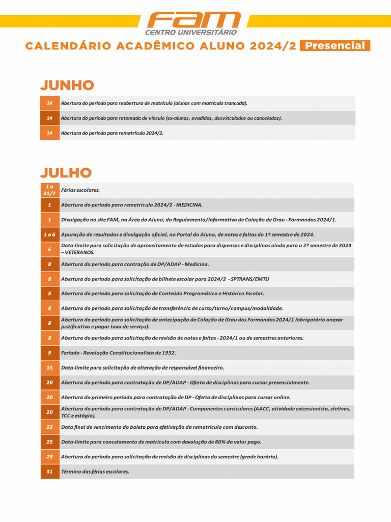 FAM Calendario 2024 2 PRESENCIAL-M | PDF