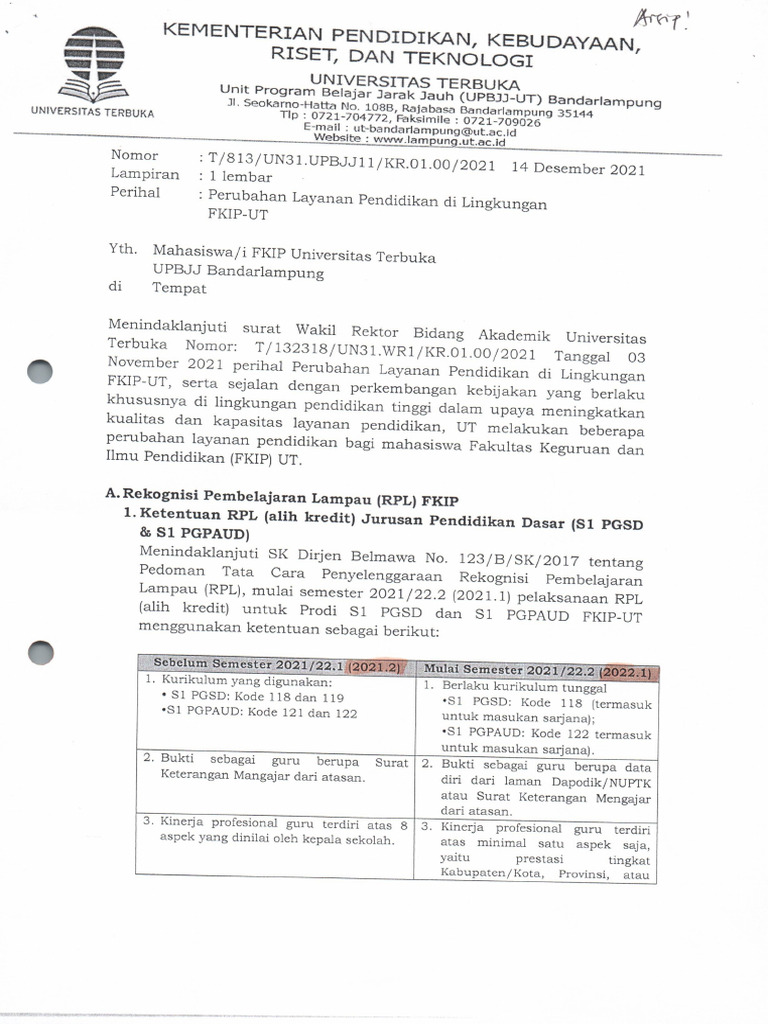 Perubahan Layanan Pendidikan FKIP | PDF