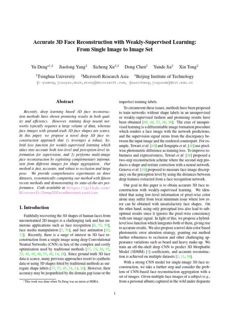 Accurate 3D Face Reconstruction With Weakly-Supervised Learning: From Single Image To Image Set ...