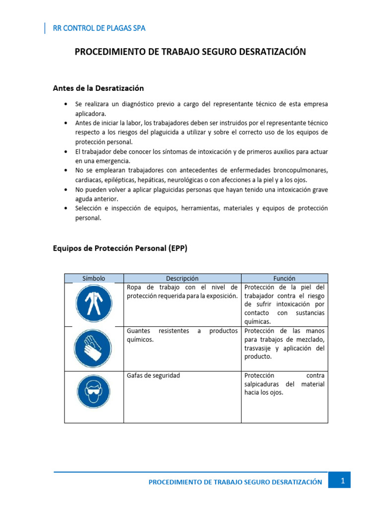 Procedimiento de Trabajo Seguro Desratización | PDF | Pesticida | Informática