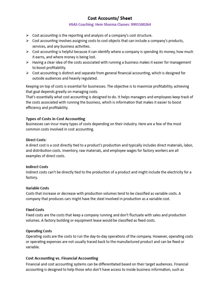 Cast Accounts Basic Theory | PDF