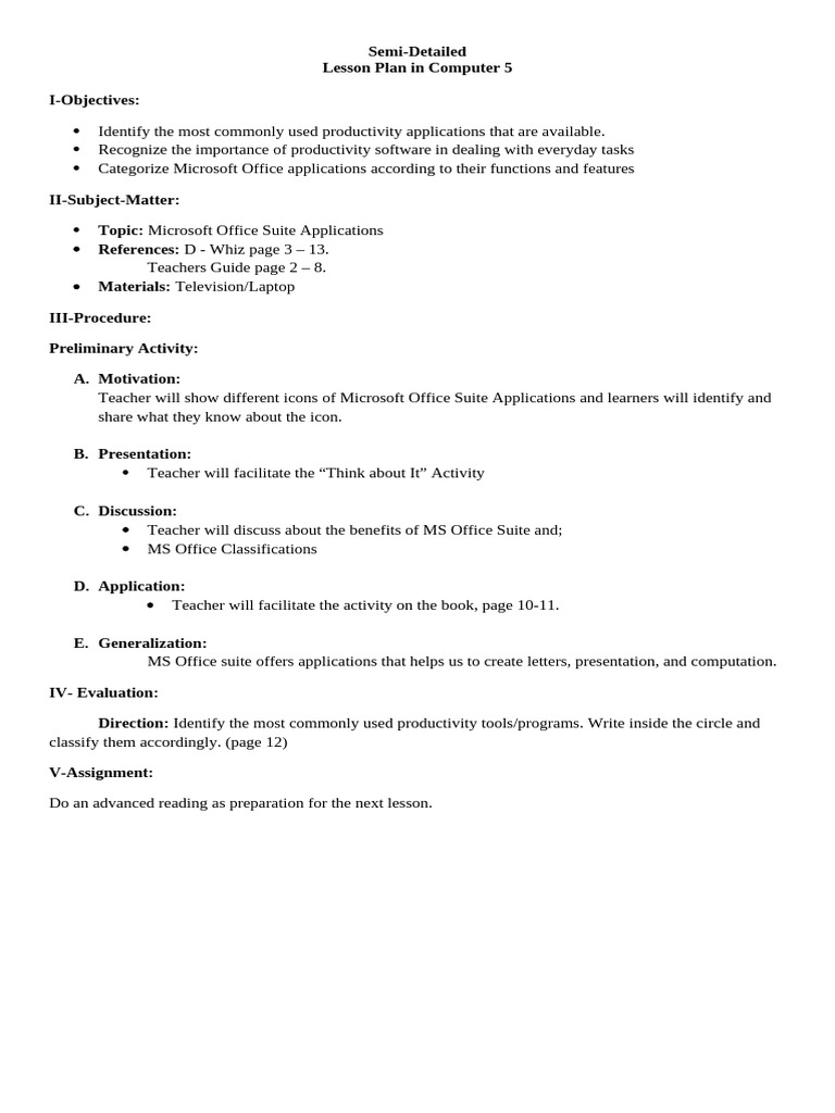 Lesson 1 Semi LP MS Office Suite | PDF
