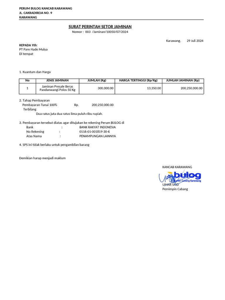 Surat Perintah Setor | PDF