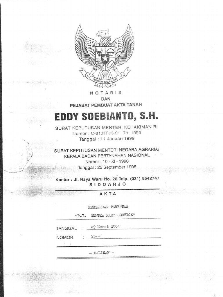 Akta Pendirian No 25 Dan SK Kemenhunkam | PDF