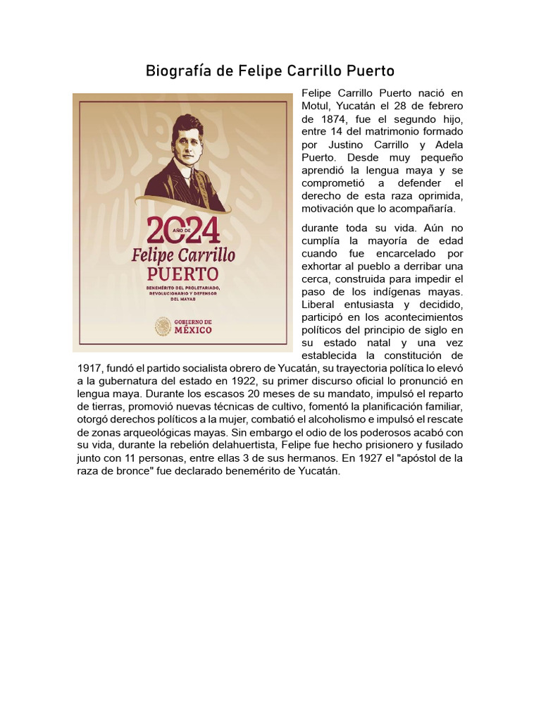 Biografía de Felipe Carrillo Puerto | PDF