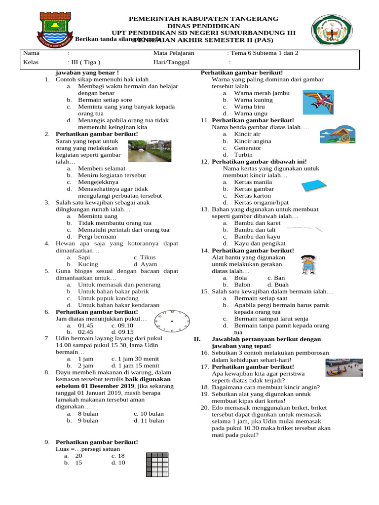 Soal PTS Tema 6 Semester 2 | PDF