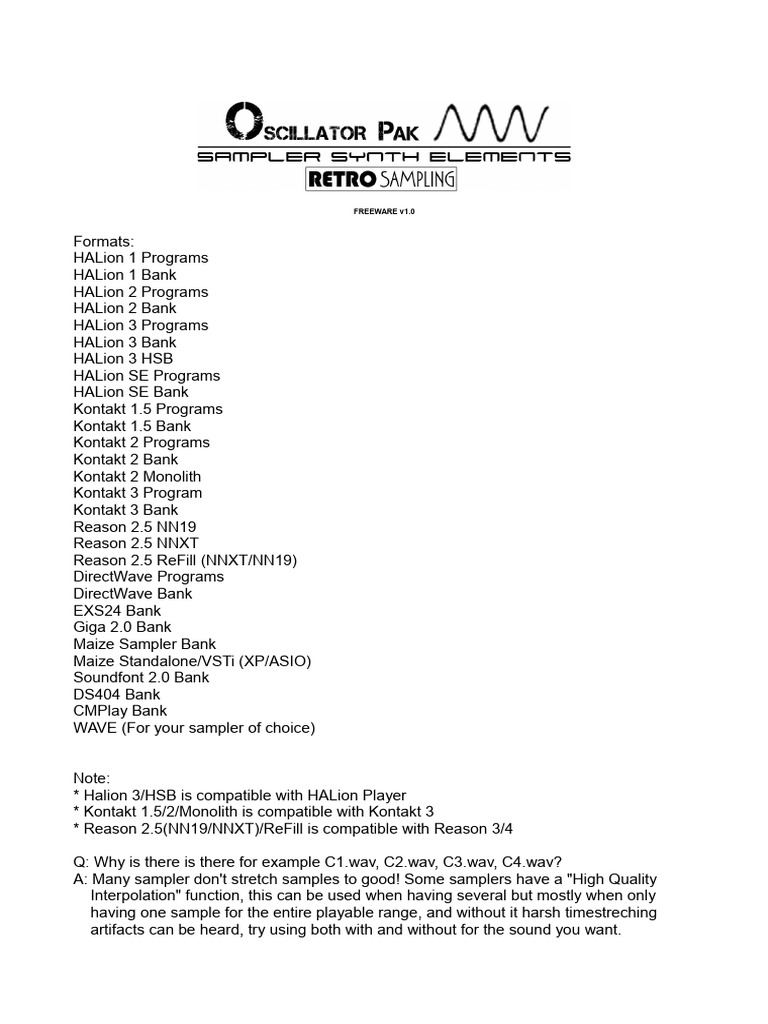 Oscillator Pak Sampler Synth Elements V1 0 Pdf