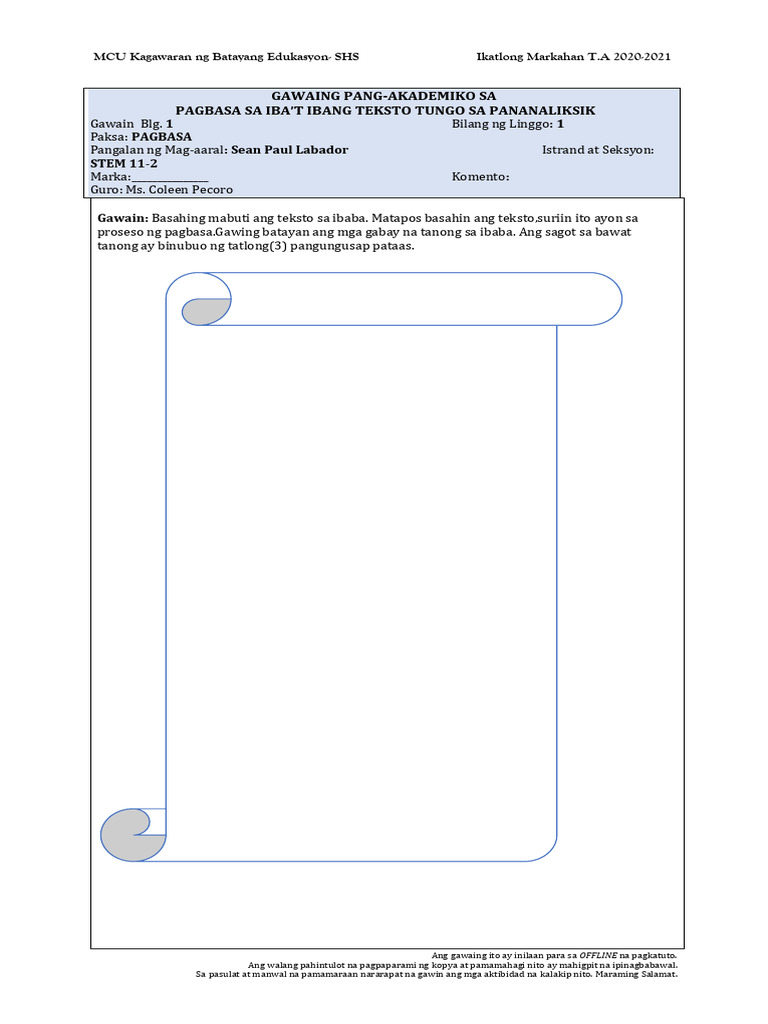 Worksheet - 1 FIL LABADOR | PDF