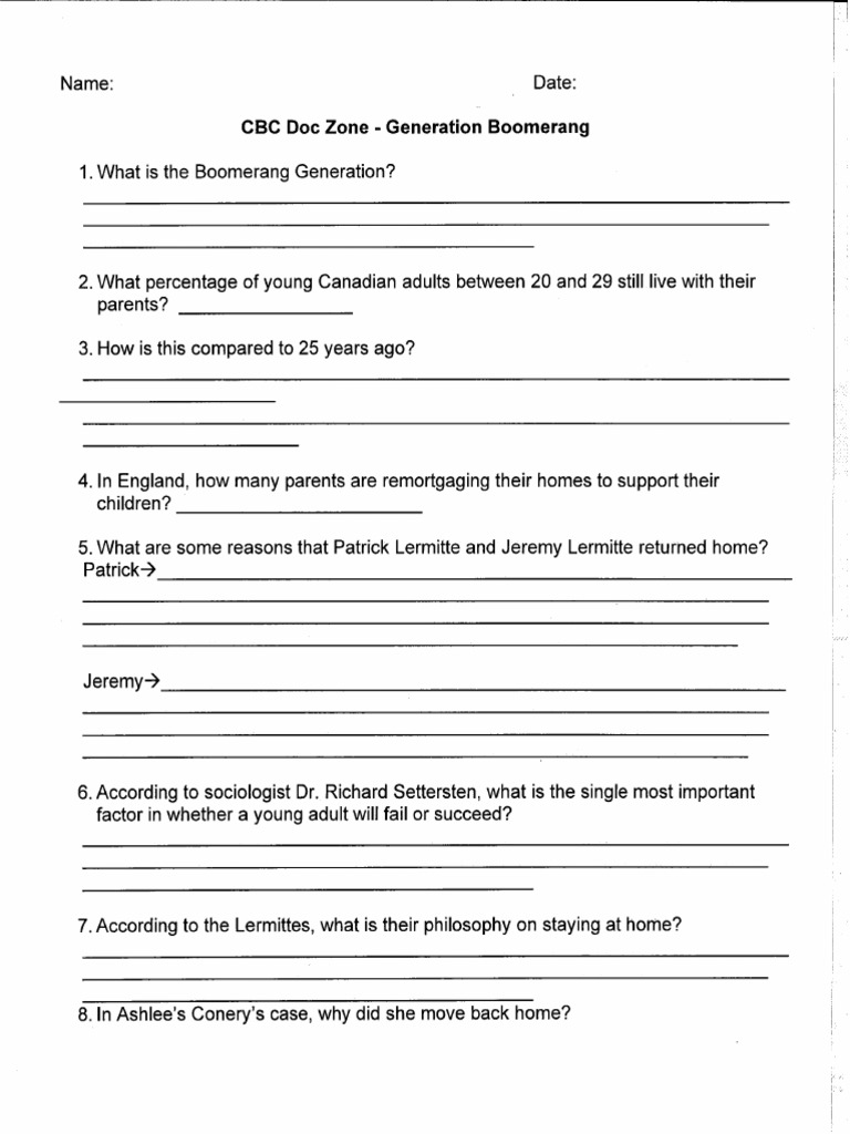 Boomerang - Generation - Worksheet | PDF