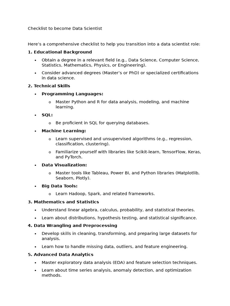 Checklist To Become Data Scientist | PDF Checklist To Become Data Scientist | PDF