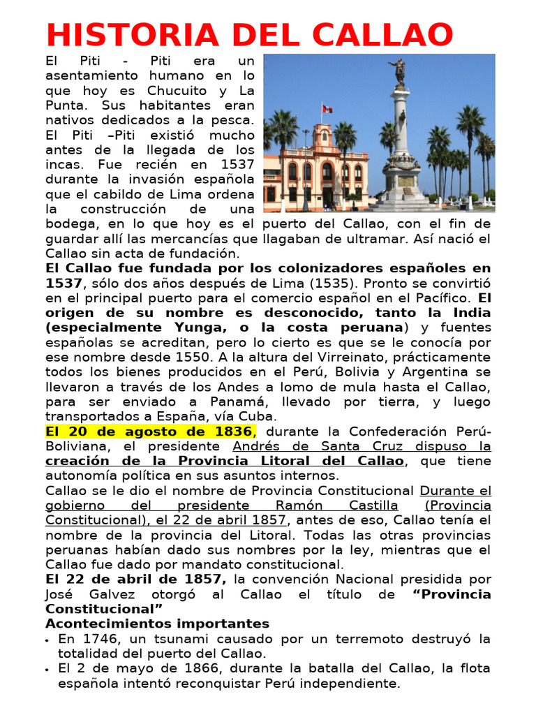 FICHA P.S 21 D AGOSTO DE DÍA DEL CALLAO AGOSTO TEXTO HISTORIA DEL CALLAO | PDF