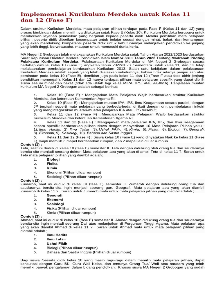 Implementasi Kurikulum Merdeka Untuk Kelas 11 Dan - Docx FIX | PDF