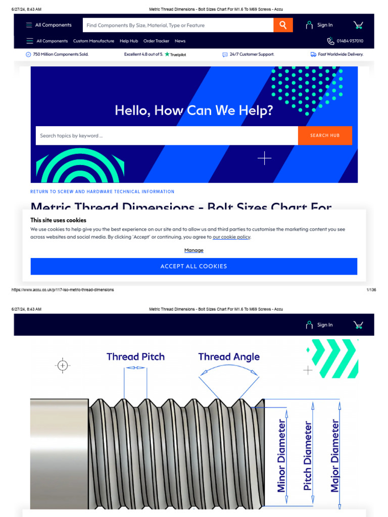 Metric Thread Dimensions - Bolt Sizes Chart For M1.6 To M69 Screws ...