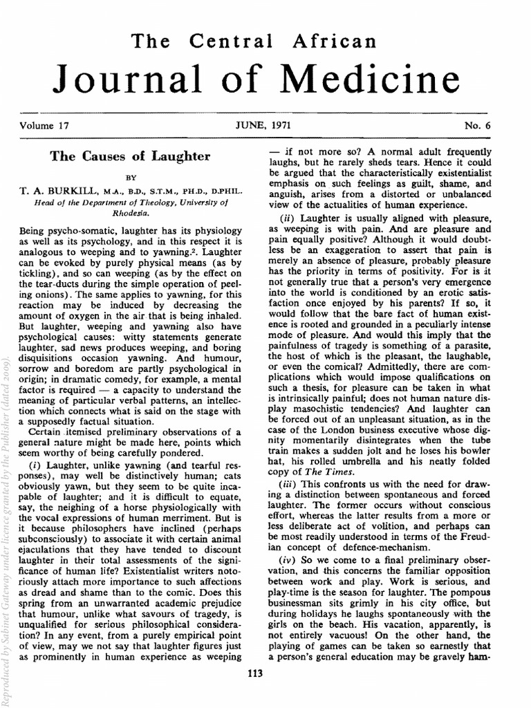 Burkill 1971 The Causes of Laughter | PDF