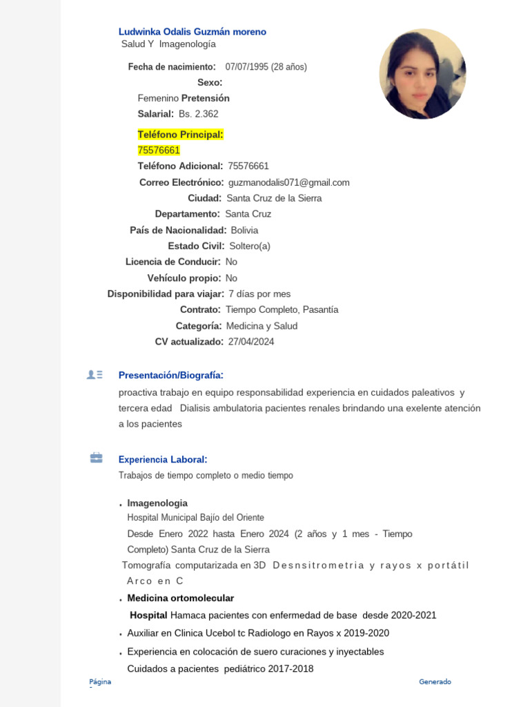 Ludwinka - Odalis - Guzman - Moreno Curriculum Actualizado | PDF