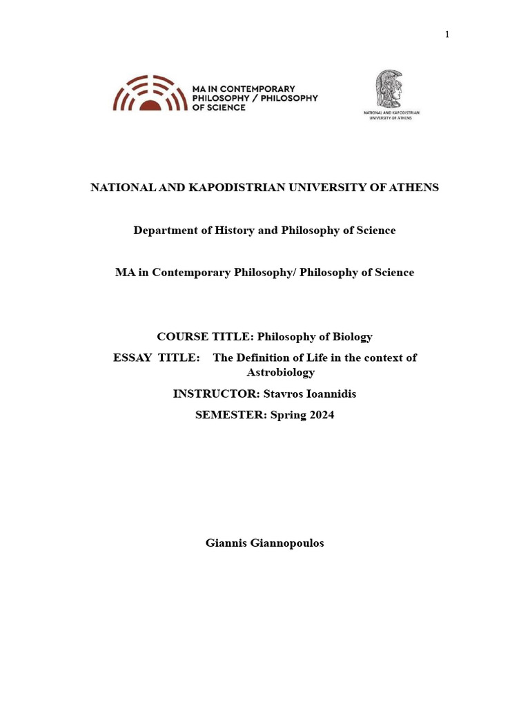 The Definition of Life in The Context of Astrobiology Giannopoulos ...