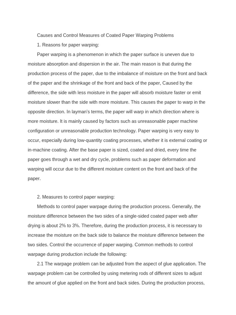 Causes and Control Measures of Coated Paper Warping Problems | PDF