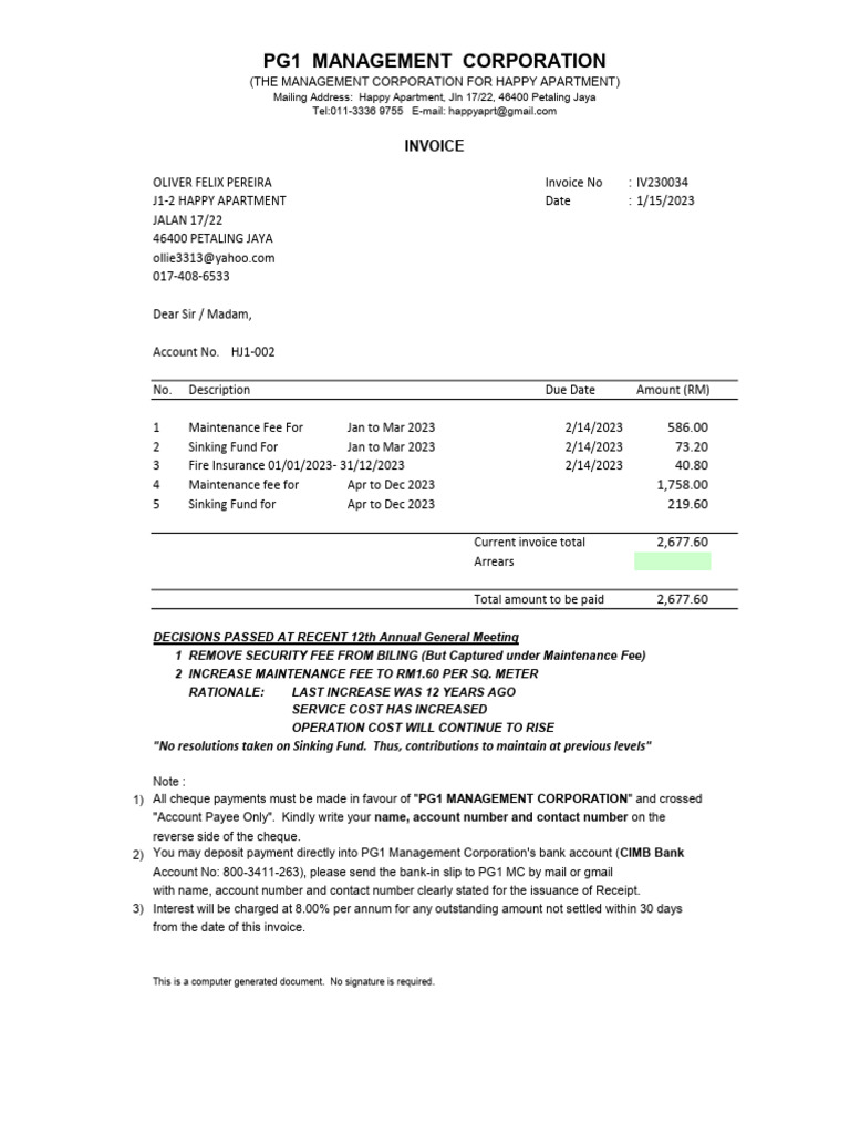 Pg1 Management Corporation: Invoice | PDF