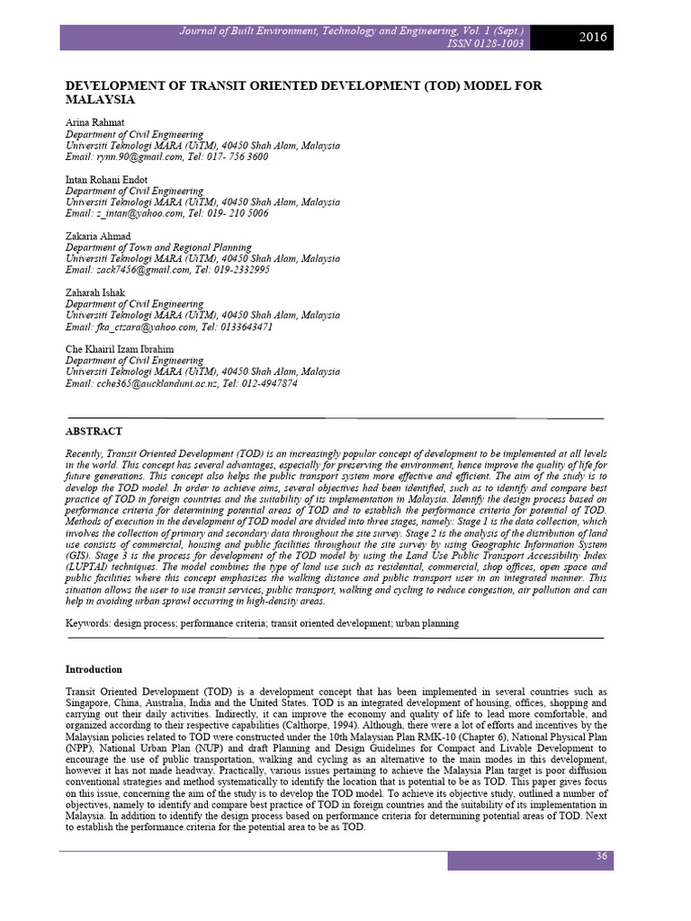 8.DEVELOPMENT OF TRANSIT ORIENTED DEVELOPMENT (TOD) MODEL FOR Malaysia ...