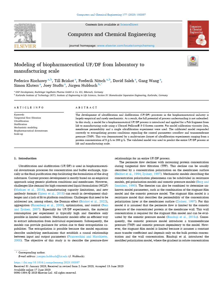 Modeling of Biopharmaceutical UF DF From Laboratory To | PDF
