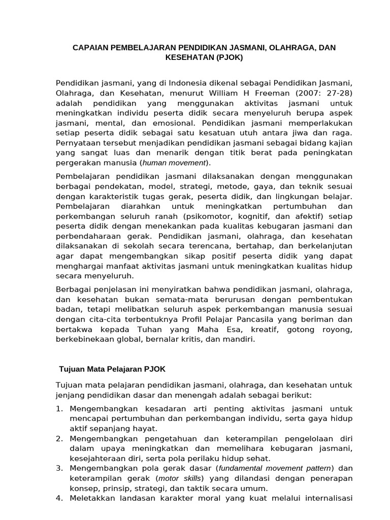 Capaian Pembelajaran Pjok (2) - 1 | PDF