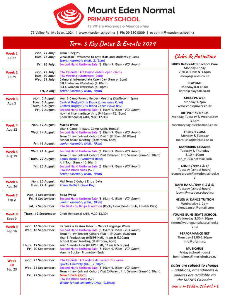 Term Key Dates & Events 2024 | PDF