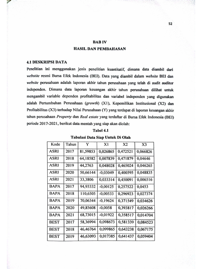 Contoh Bab 4 Data Panel | PDF