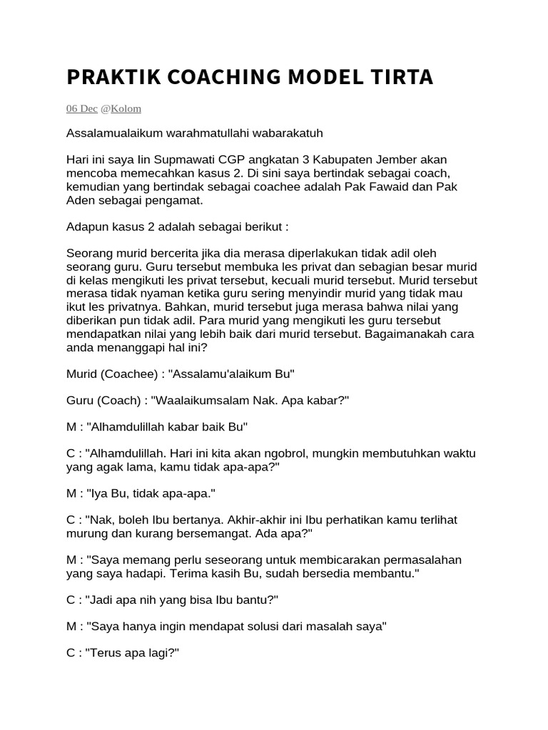 Praktik Coaching Model Tirta | PDF