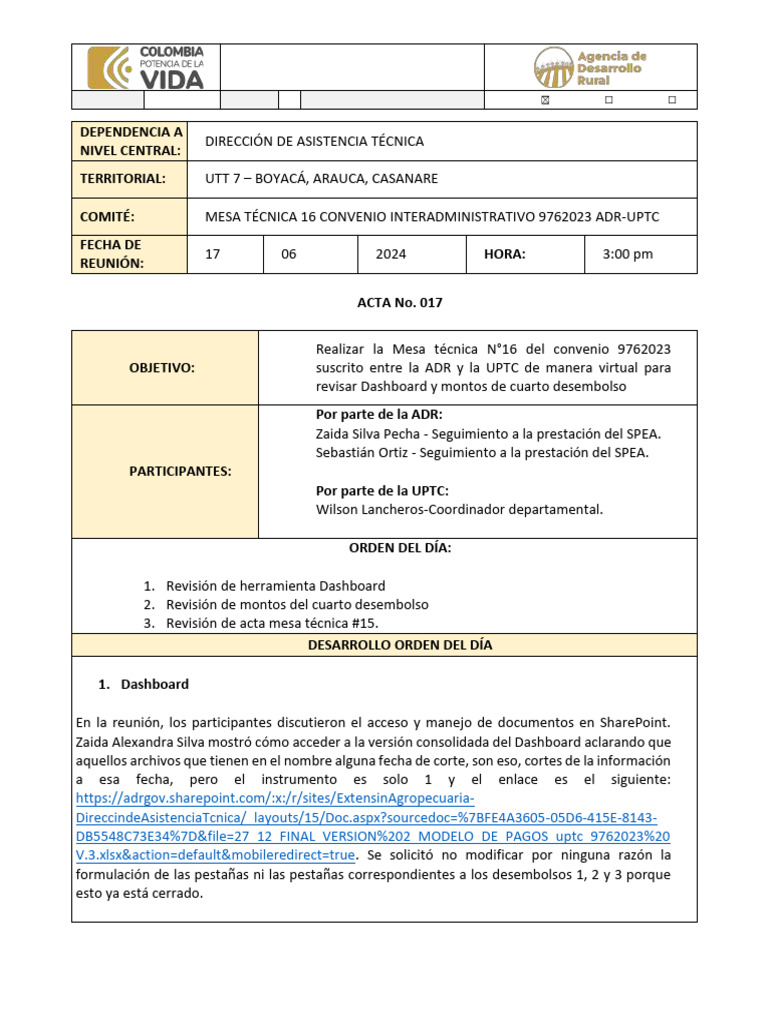 Acta 17 Mesa Técnica #16 Firmada | PDF