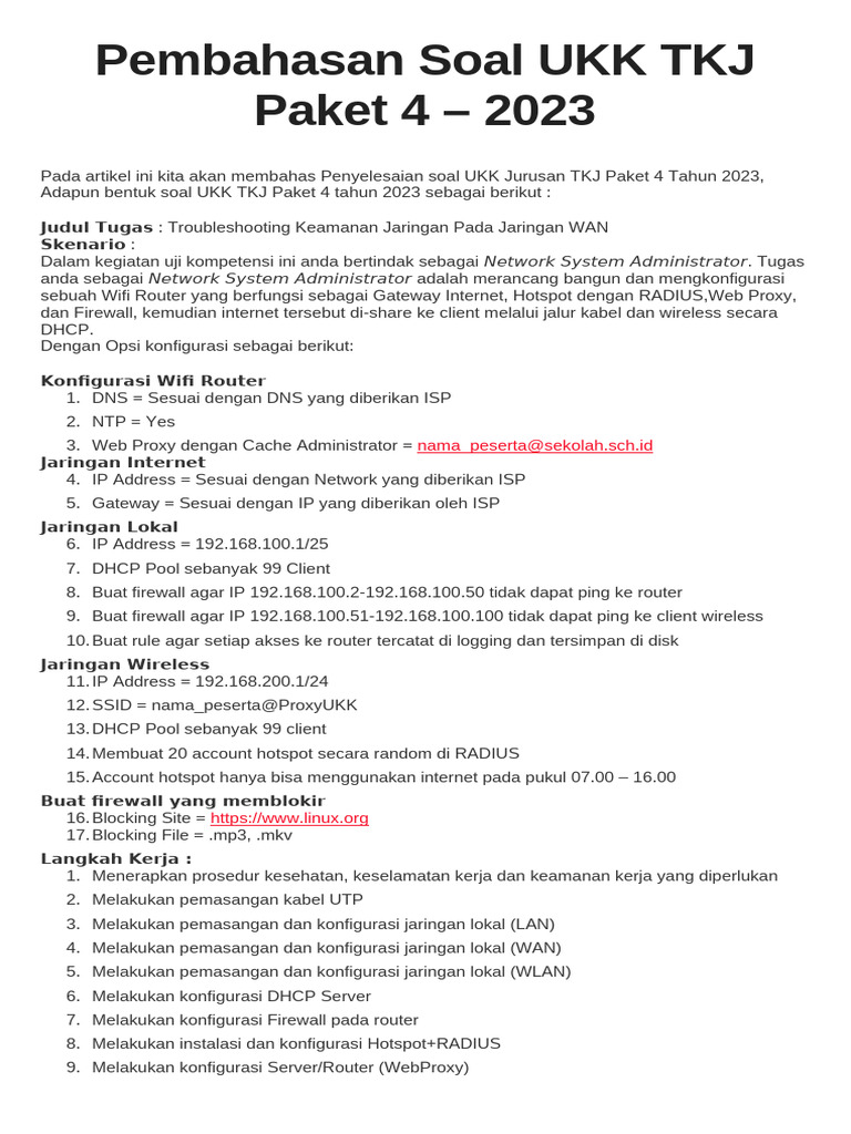 Pembahasan Soal UKK TKJ Paket 1 | PDF | Griya & Taman | Komputer