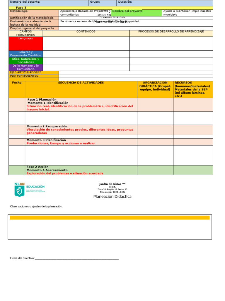 Formato COMUNITARIOS | PDF | Educación de la primera infancia | Planificación