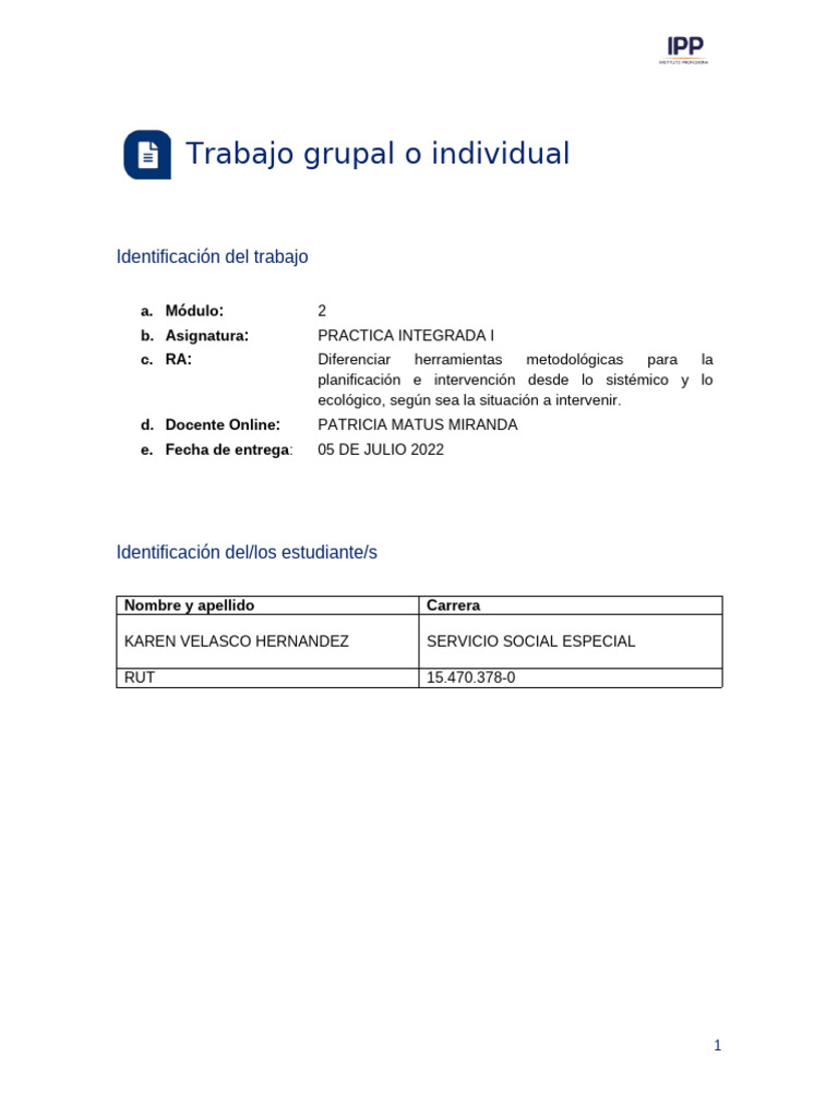 TRABAJO PRACTICA INTEGRADA I 2 FINAL | PDF