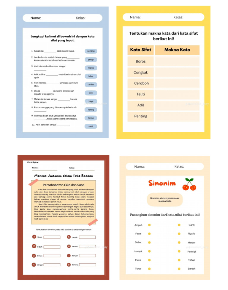 Latihan Kata Sifat, Antonim Dan Sinonim | PDF