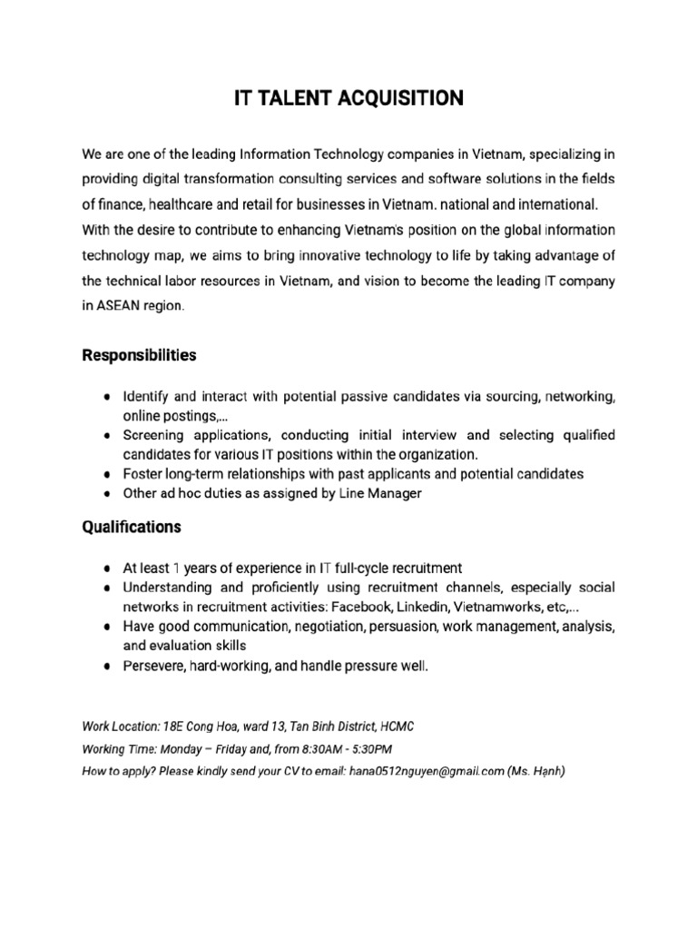 JD - IT Talent Acquisition | PDF