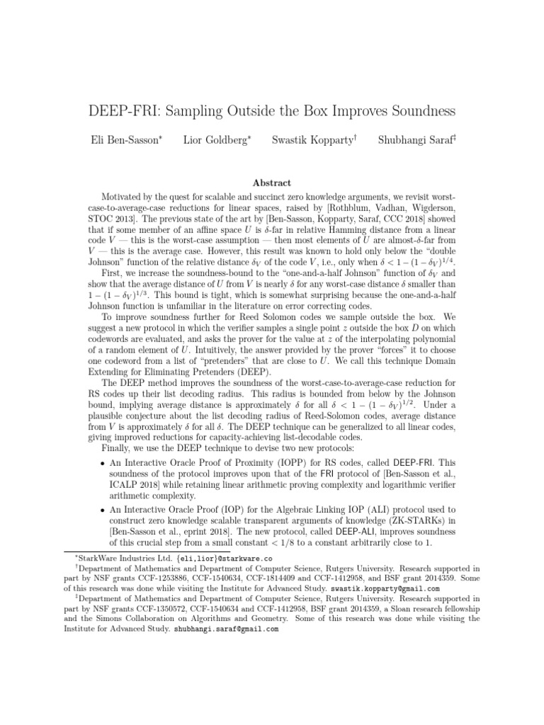 DEEP-FRI - Sampling Outside The Box Improves Soundness | PDF