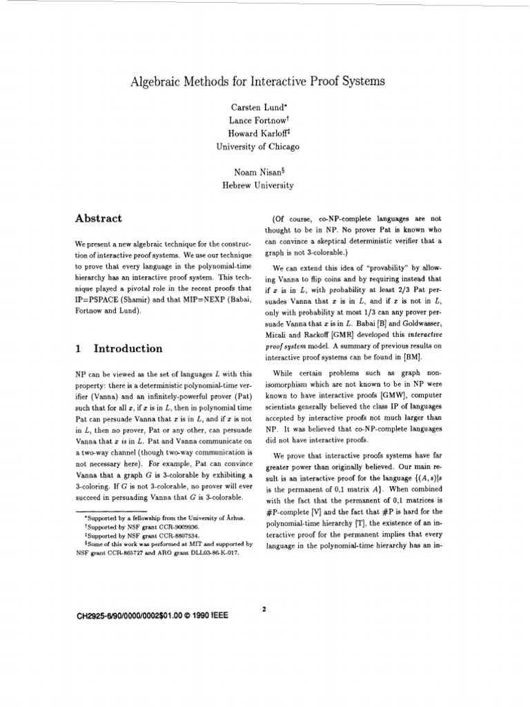 Algebraic Methods For Interactive Proof Systems | PDF