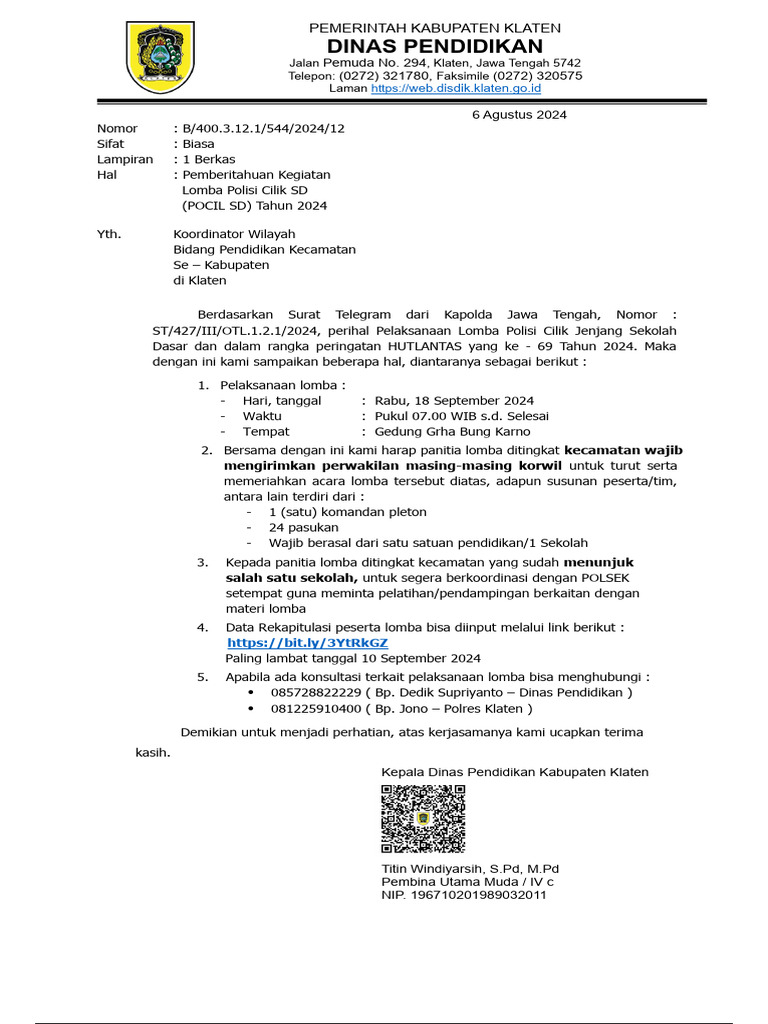 Surat Pelaksanaan Pocil | PDF