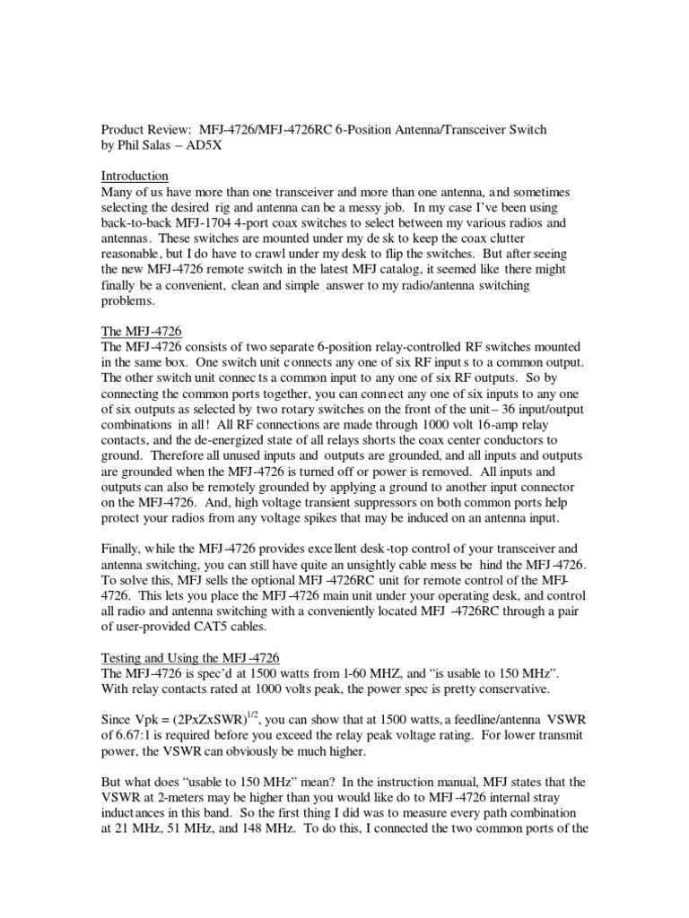 MFJ-4726 Review: 6-Position Antenna Switch Simplifies Radio Selection ...