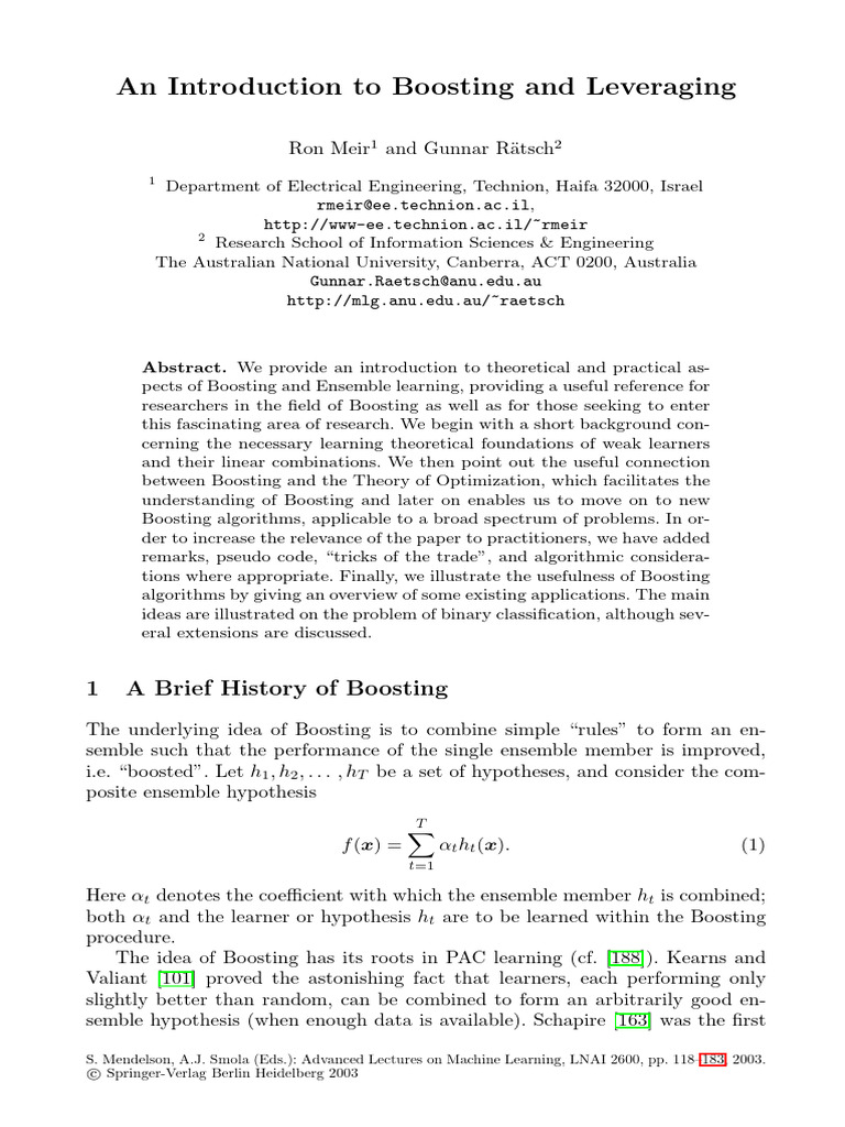 An Introduction to Boosting and Leveraging | PDF